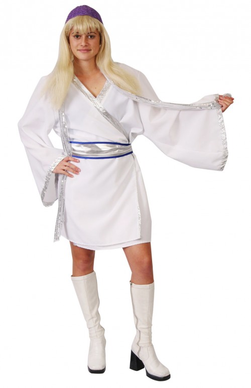 Abba Agnetha White Silver Kimono Dress – Petticoat Lane